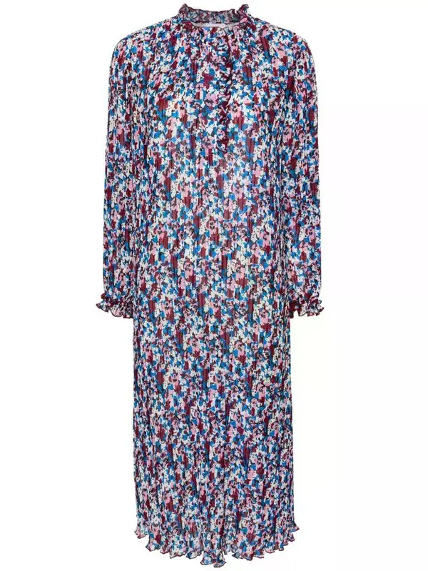 GANNI Georgette Pleated Midi Dress - Blue