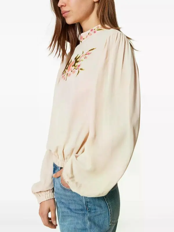 TWINSET Floral Embroidered Mock Neck Blouse