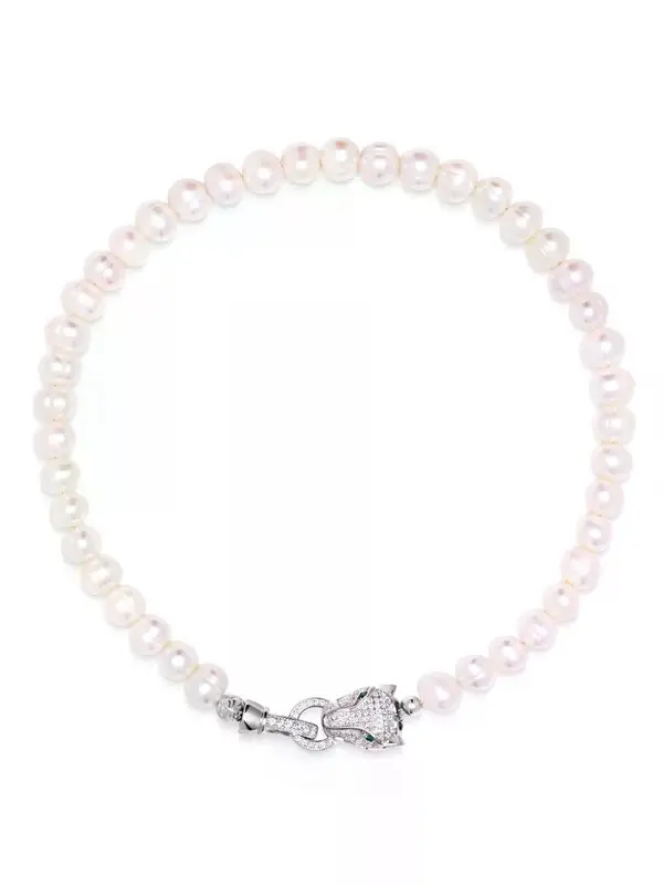 NIALAYA JEWELRY Crystal Embellished Pearl Choker Necklace - White