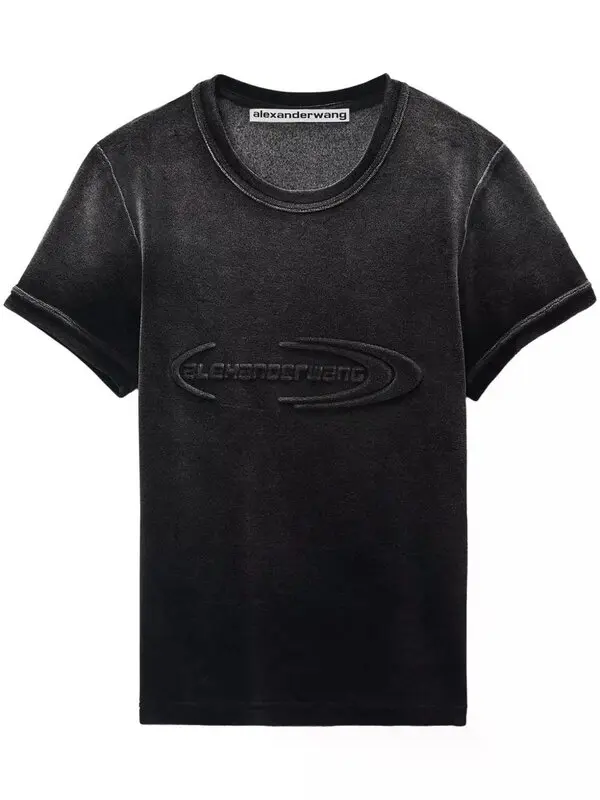 Alexander Wang Crew Neck Short Sleeve T-shirt With Embossed Logo - Black