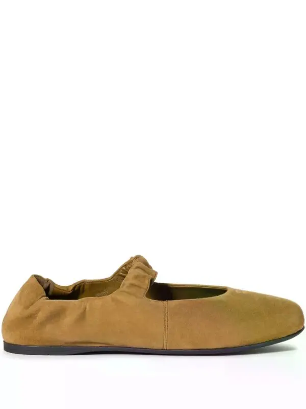 Miu Miu Ruched Suede Ballet Flats - Green