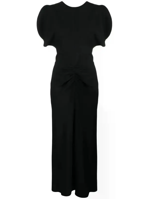 Victoria Beckham Gathered Puff-sleeve Midi Dress - Black