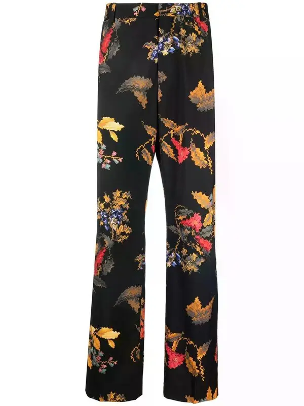 COUNTY OF MILAN Floral-print Virgin Wool Trousers - Black