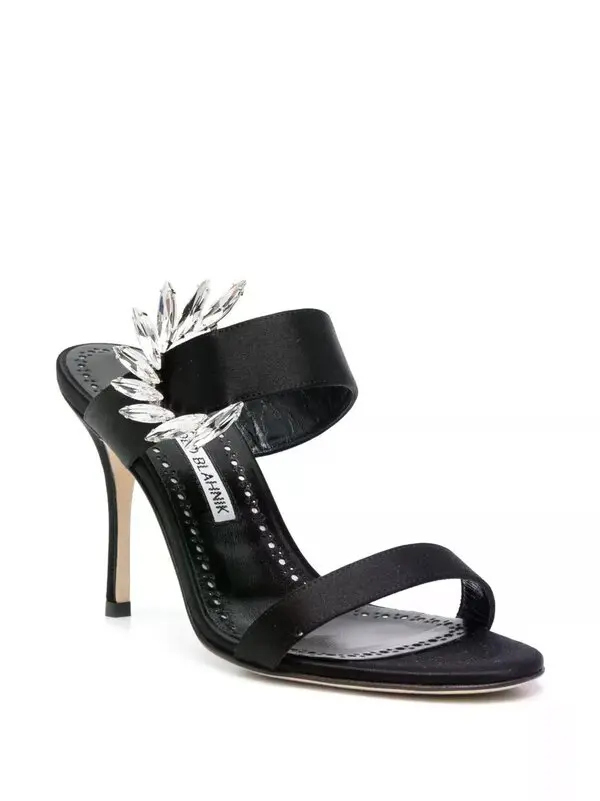 Manolo Blahnik Calf Leather Crystal Embellished 100mm Chivela Sandals