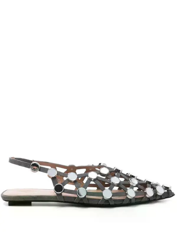 Attico Grid Ballet Flats With Stud Embellishment - Grey