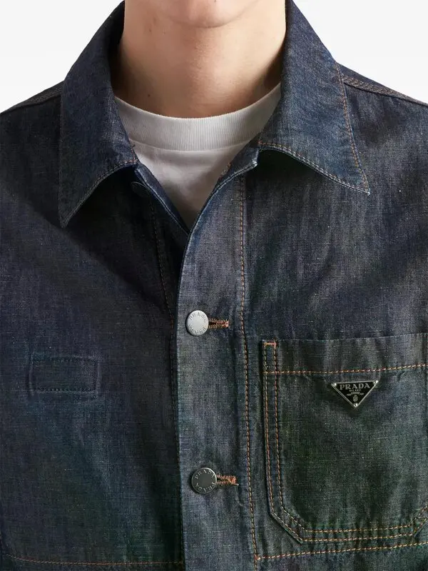 Prada Cotton Chambray Shirt Jacket With Enamel Triangle Logo