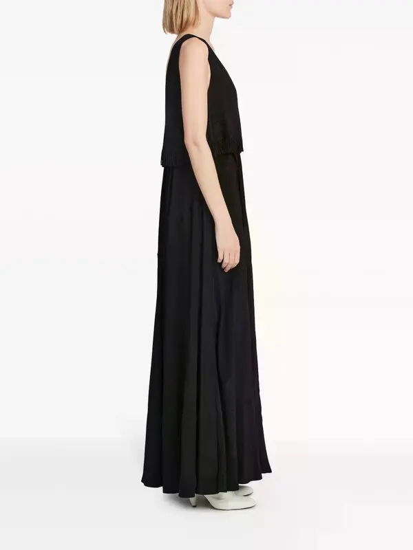 Proenza Schouler Sleeveless V-neck Maxi Dress With Fringe Detailing - Black