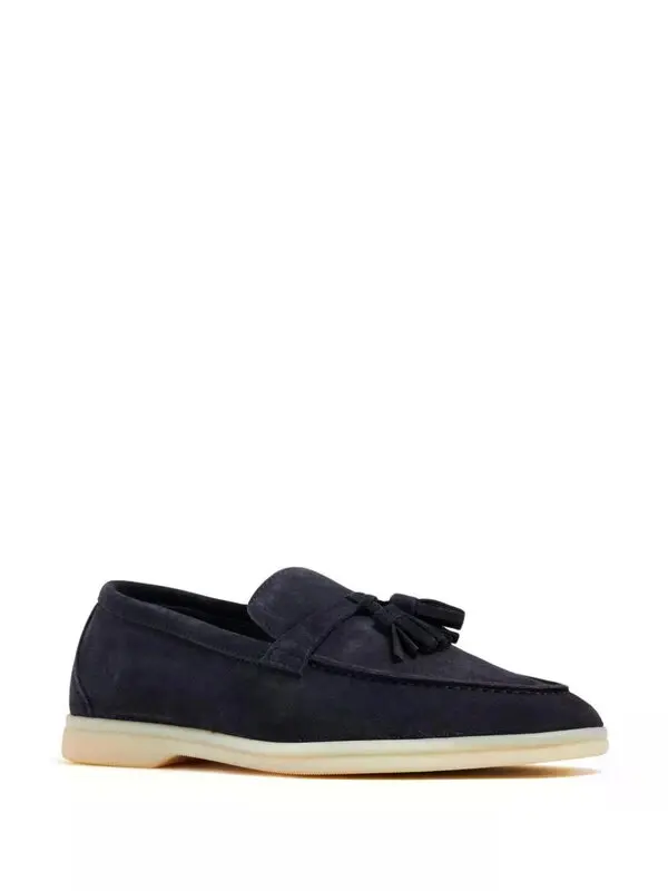 SCAROSSO Leandra Suede Loafers With Tassel Detail - Blue