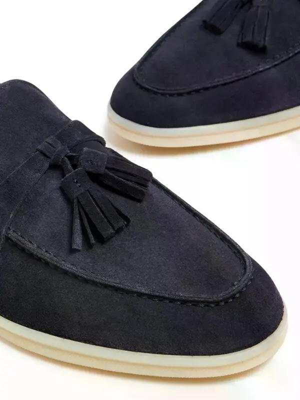 SCAROSSO Leandra Suede Loafers With Tassel Detail - Blue