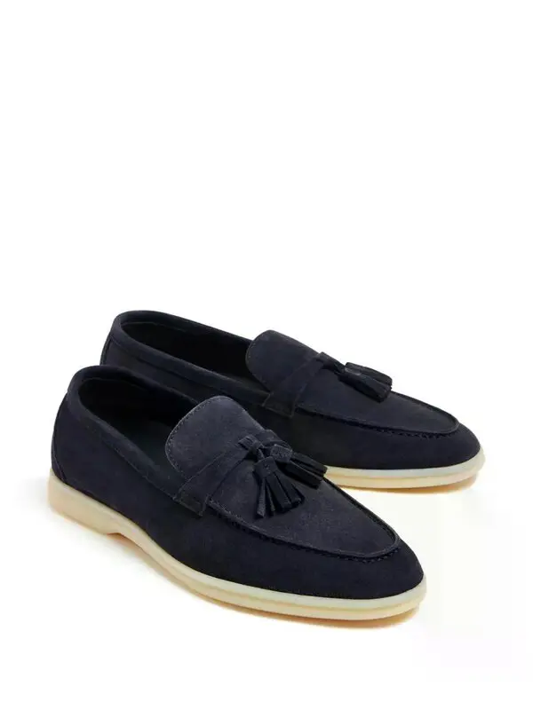 SCAROSSO Leandra Suede Loafers With Tassel Detail - Blue