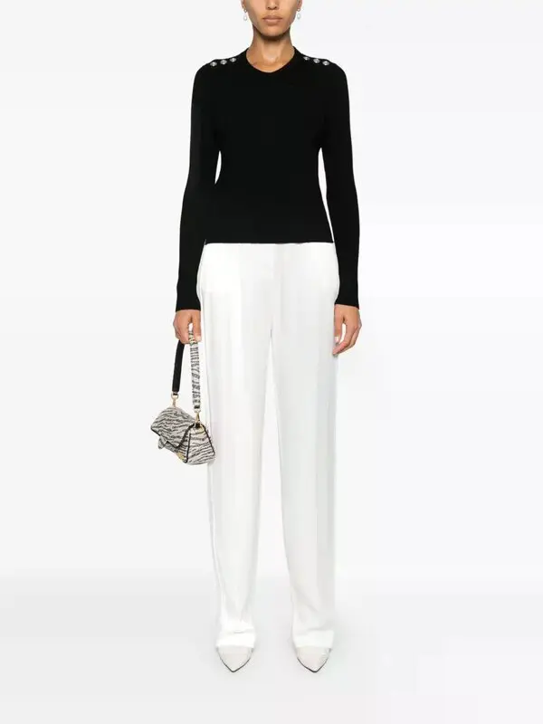 Pinko Ribbed Wool Blend Sweater With Love Birds-embossed Studs - Black