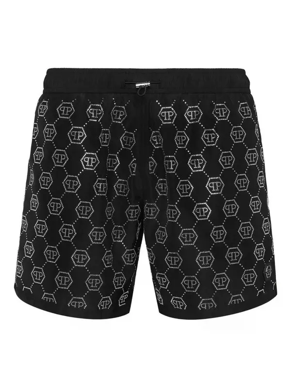 Philipp Plein Crystal-monogram Swim Shorts - Black