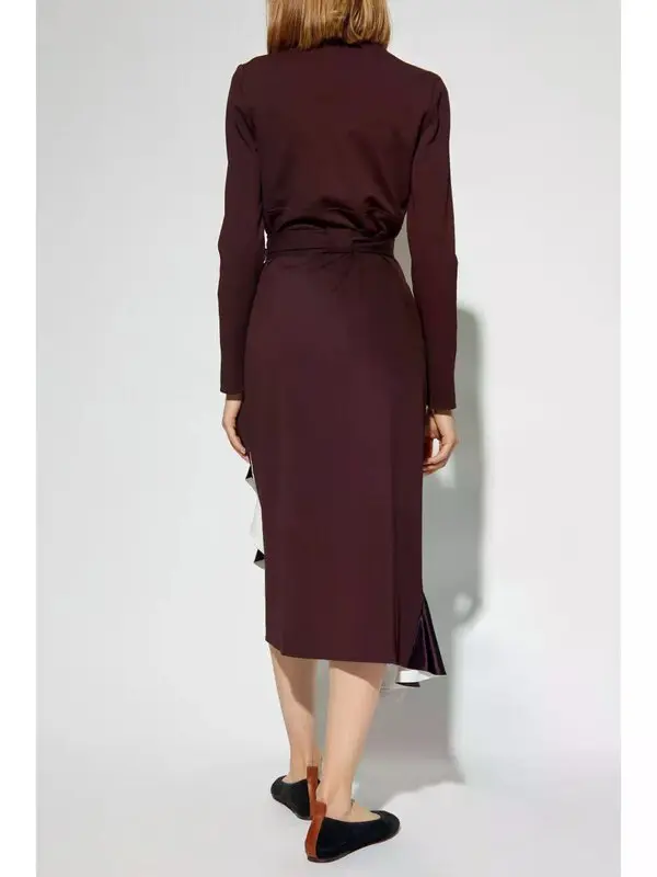 LANVIN Burgundy Stretch Midi Dress With Ruffled Detailing