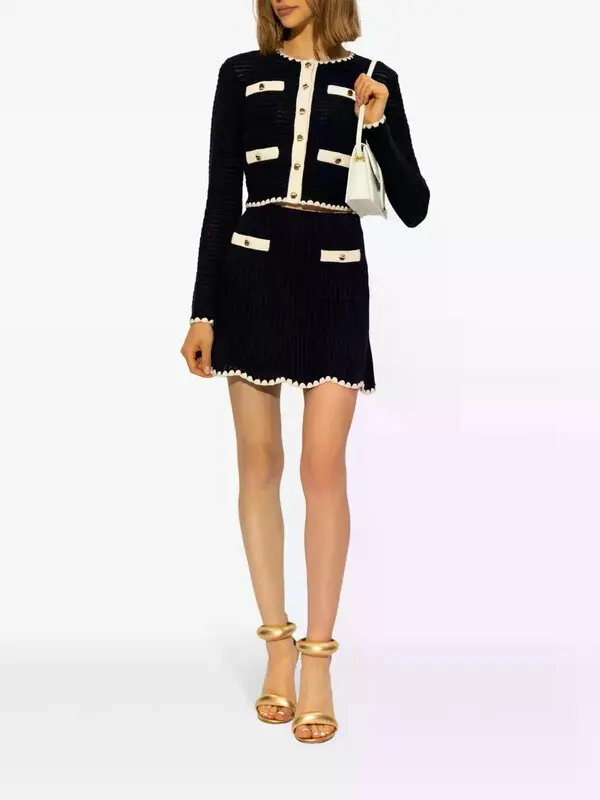SELF-PORTRAIT Cropped Crochet-knit Cardigan With Pocket Detail