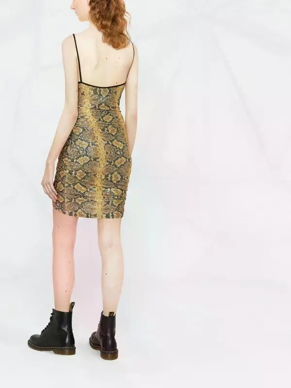 Gcds Snakeskin Print Gathered Mini Dress