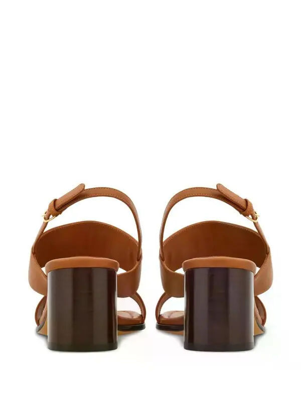 FERRAGAMO Gancini Buckle Leather Block Heel Sandals