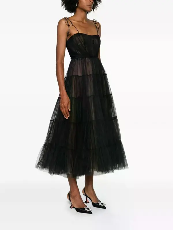 ANA RADU Tulle Maxi Dress With Tiered Skirt And Strappy Detailing - Black