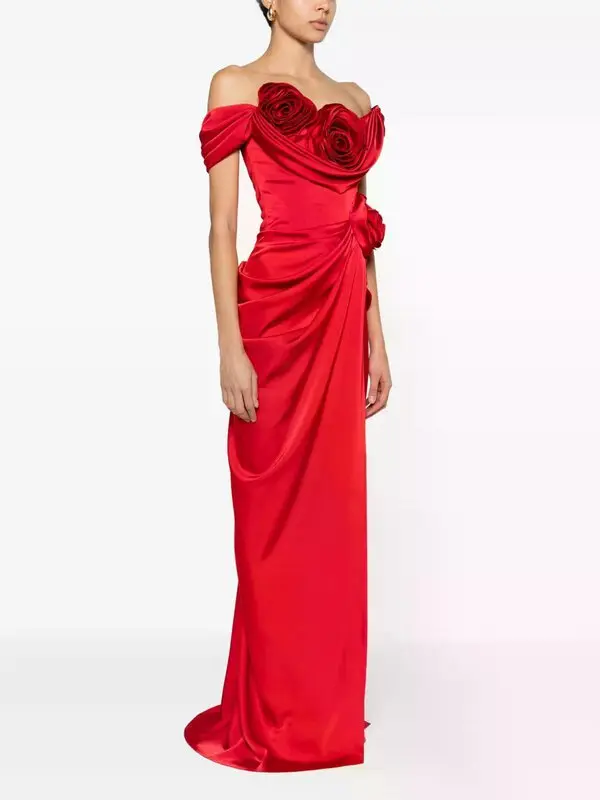 ANA RADU Floral Appliqué Draped Gown