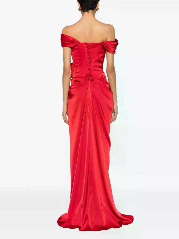 ANA RADU Floral Appliqué Draped Gown
