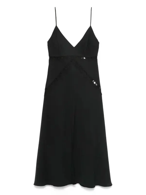 NISSA Embroidered V-neck Midi Dress With Spaghetti Straps - Black