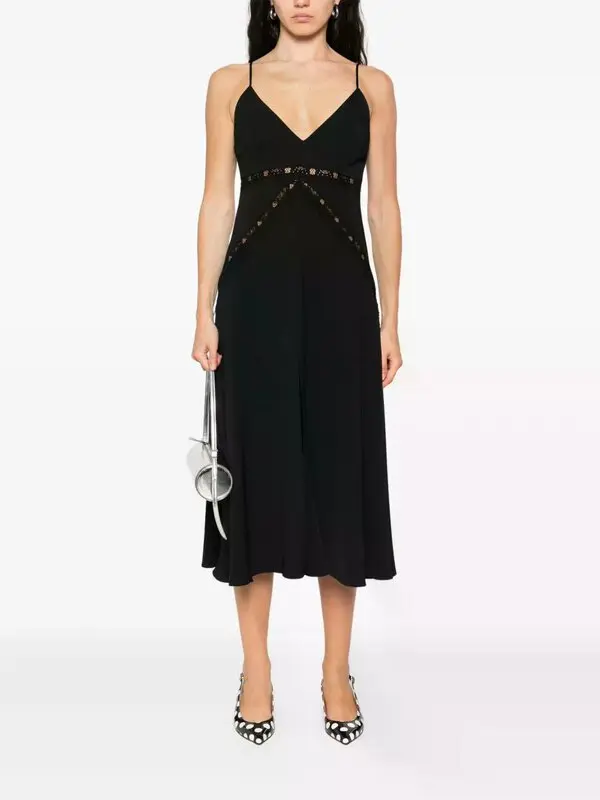NISSA Embroidered V-neck Midi Dress With Spaghetti Straps