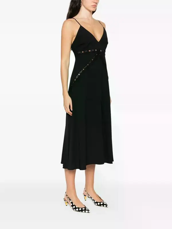 NISSA Embroidered V-neck Midi Dress With Spaghetti Straps