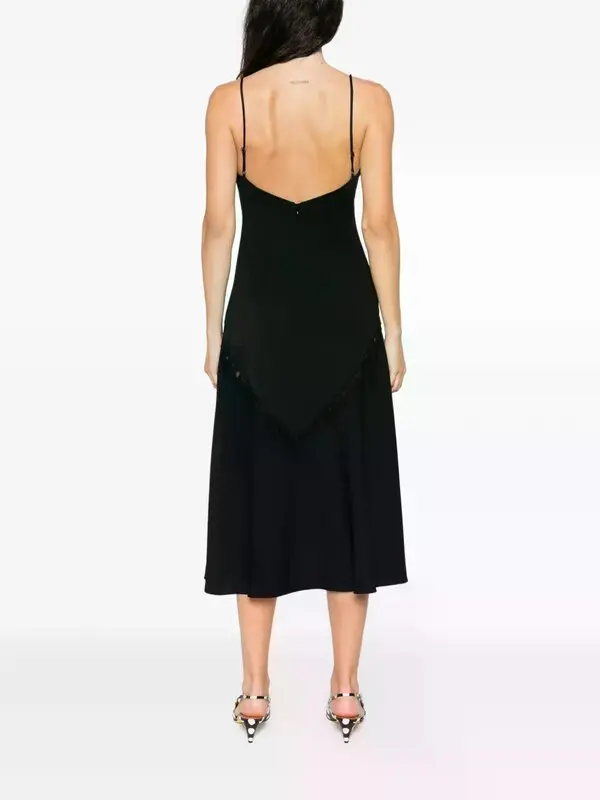 NISSA Embroidered V-neck Midi Dress With Spaghetti Straps