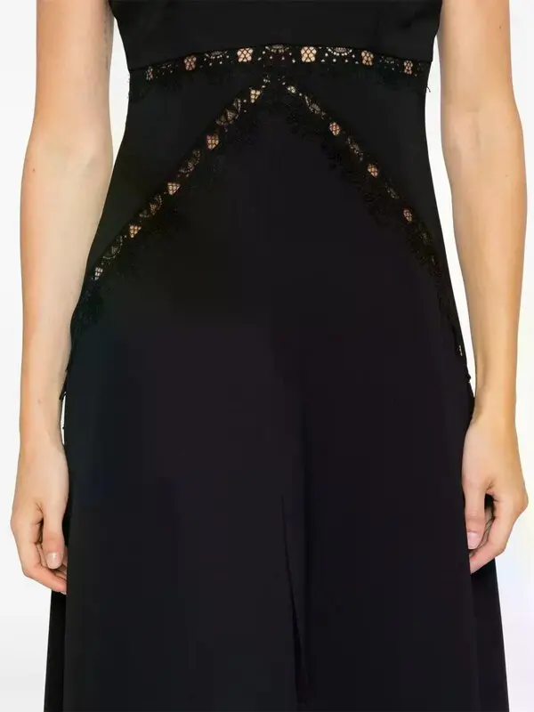 NISSA Embroidered V-neck Midi Dress With Spaghetti Straps