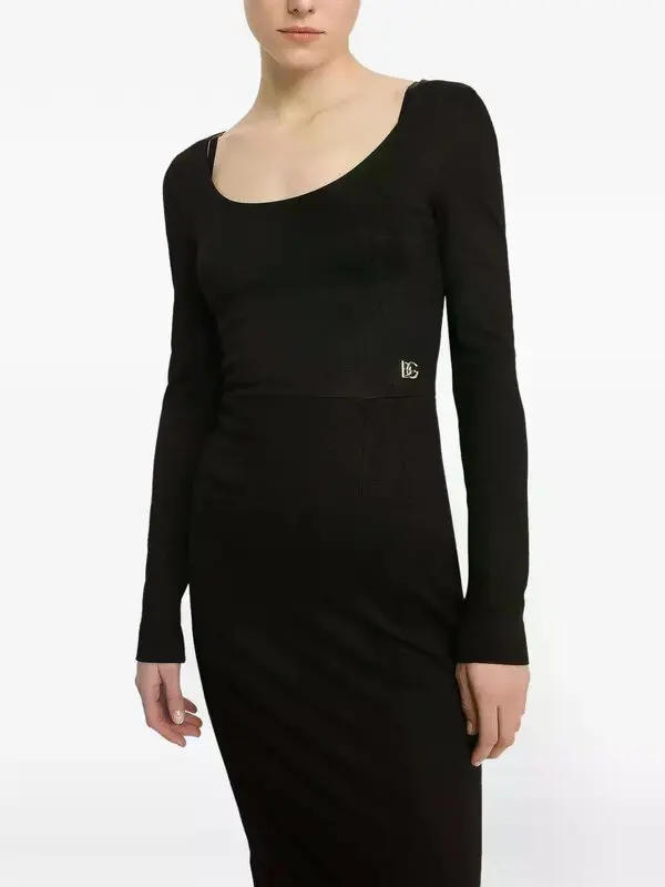 Dolce & Gabbana Milano Rib Logo Plaque Midi Dress