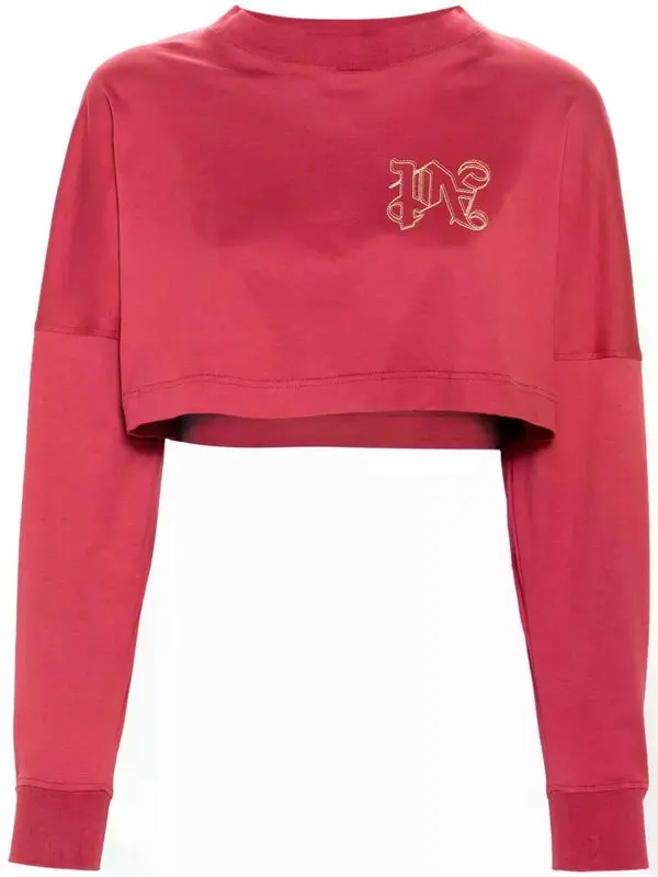 Palm Angels Monogram Embroidered Cropped T-shirt