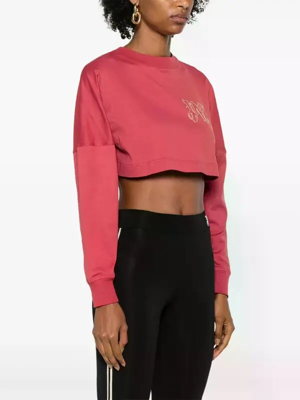 Palm Angels Monogram Embroidered Cropped T-shirt