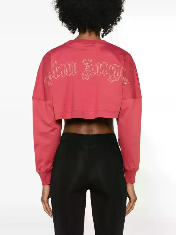Palm Angels Monogram Embroidered Cropped T-shirt