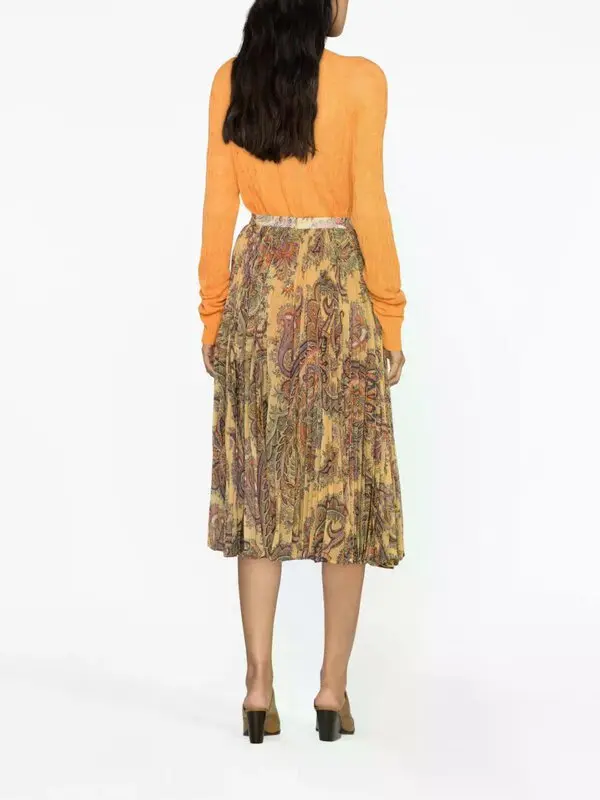 Etro Paisley-print Pleated Silk Midi Skirt