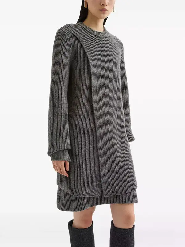 JIL SANDER Ribbed Knit Mini Dress With Overlapping Panel