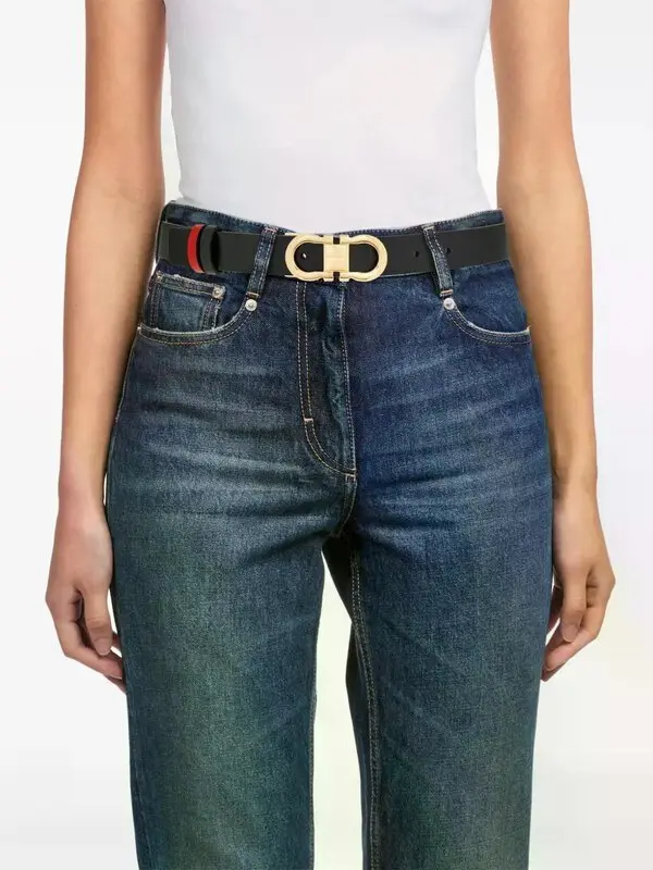 FERRAGAMO Gancini Buckle Reversible Leather Belt - Black