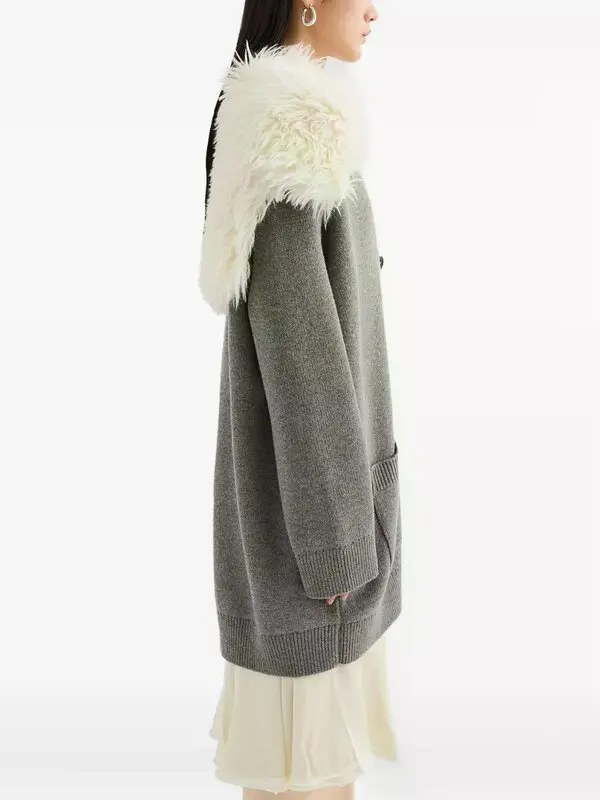 JIL SANDER V-neck Cardigan Coat With Fur Trim