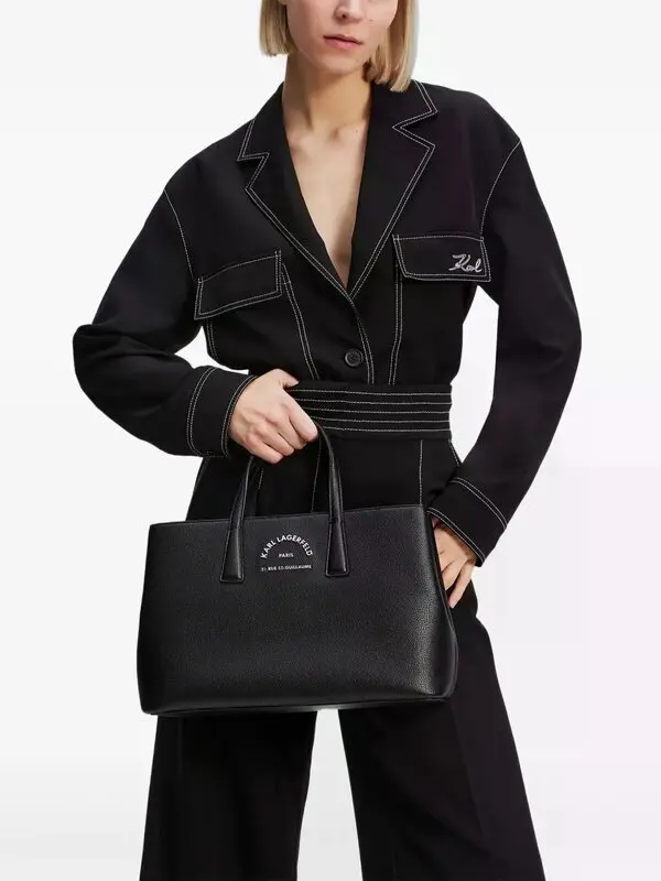 Karl Lagerfeld Rue St-guillaume Logo Plaque Tote Bag - Black