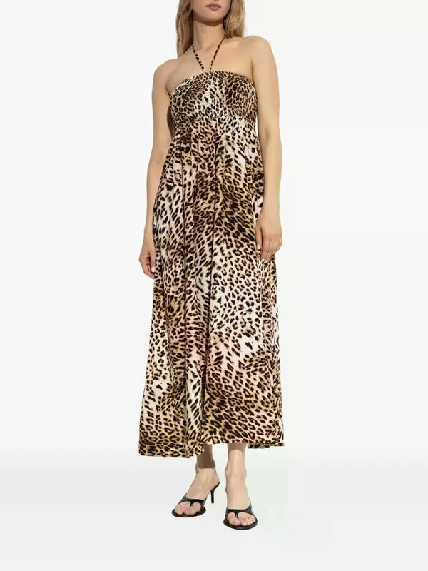 GESTUZ Leopard Print Halterneck Maxi Dress - Neutrals