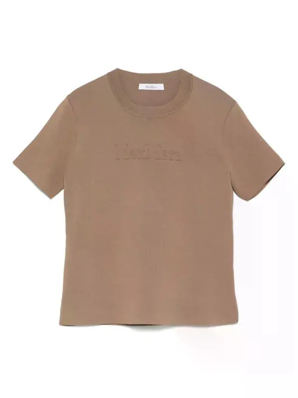 Max Mara Ribbed Knit T-shirt With Embossed Logo - Neutrals