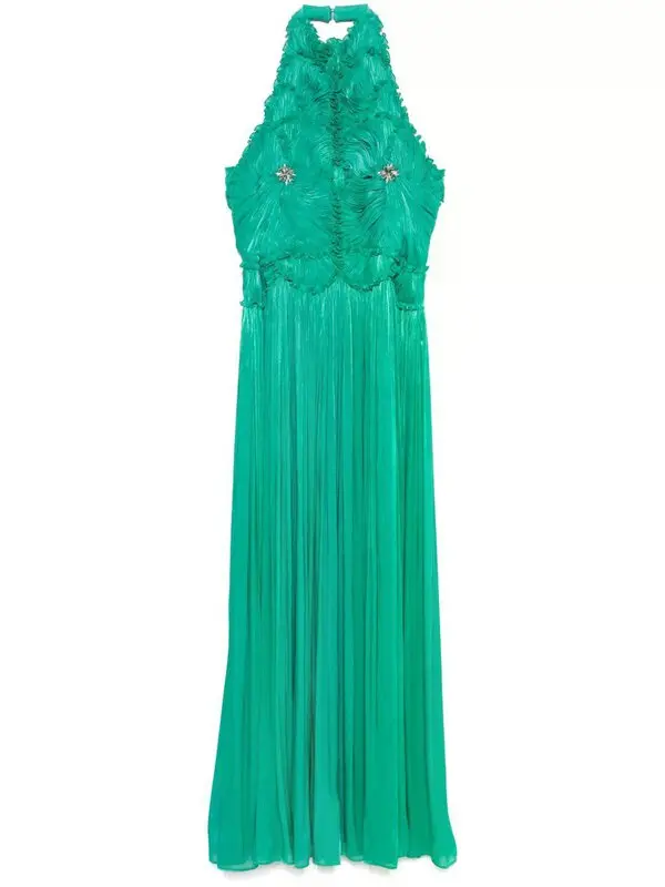 Costarellos Lurex Georgette Maxi Dress - Green
