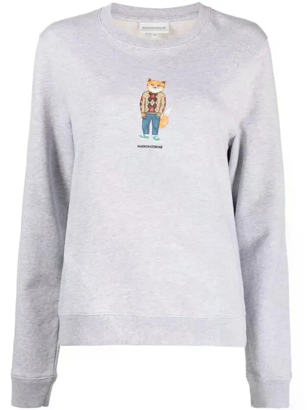 Maison Kitsuné Fox-print Cotton Sweatshirt - Grey
