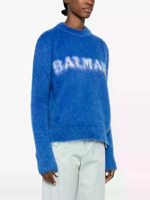 Balmain Jacquard Logo Jumper - Blue