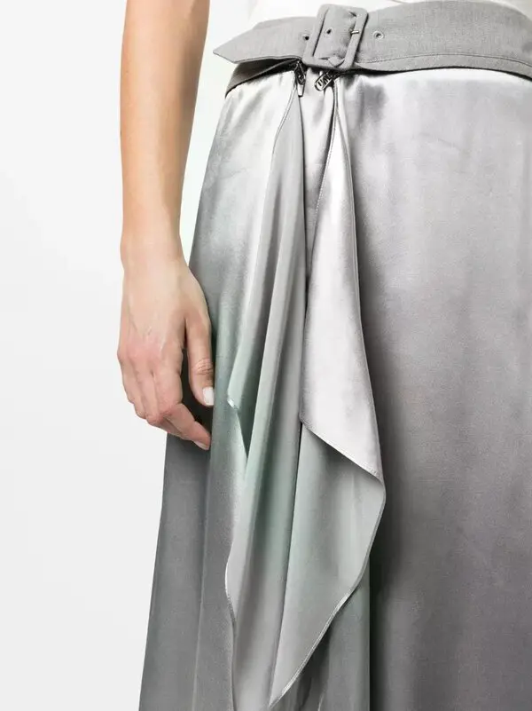 Fendi Satin-finish Midi Skirt With Belted Waist And Ruffle Detailing