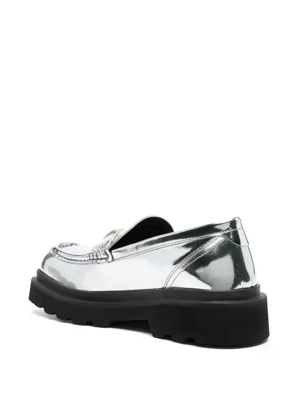 Dolce & Gabbana Logo Plaque Leather Loafers - Silver
