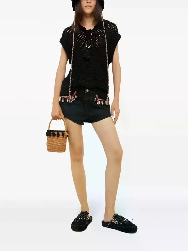 Alanui Inner Energy Embroidered Denim Shorts