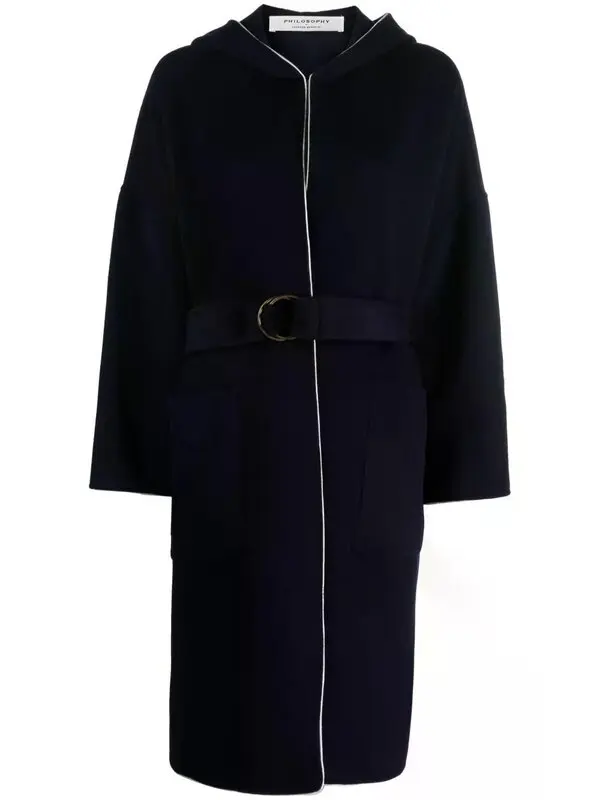 Philosophy Di Lorenzo Serafini Hooded Belted Wool Coat - Blue