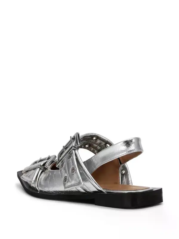 GANNI Double Buckle Ballerina Shoes In Metallic - Silver