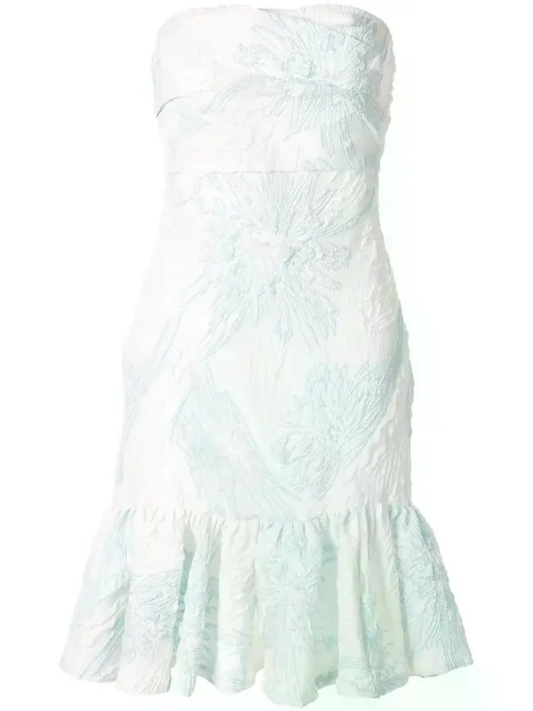 BAMBAH Floral Strapless Ruffled Hem Dress