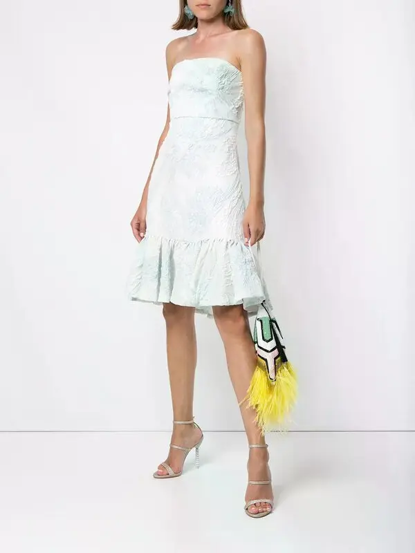 BAMBAH Floral Strapless Ruffled Hem Dress