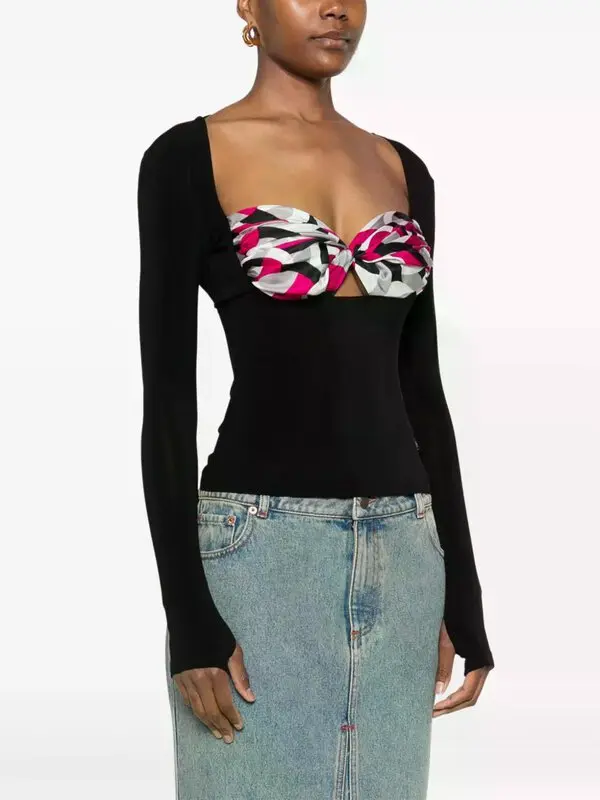MARINE SERRE Scarf Detail Sweetheart Neck Blouse